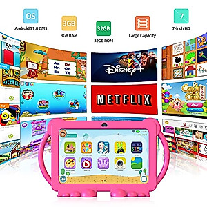 YOBANSE Kids Tablet, 7 inch Tablet for 3GB RAM 32GB ROM Android 11.0 Toddler with Bluetooth, WiFi, GMS, Parental Control, Dual Camera, Shockproof Case, Educational, Games…