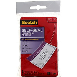 Scotch Self-Sealing Laminating Pouches, 12.5 mil, 2 13/16 x 4 9/16, Luggage Tag, 5/Pack
