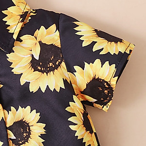 Noubeau Baby Boy Girl Brother Sister Matching Outfits Sunflower Print Short Sleeve Tops Romper+Suspender Overalls Shorts Clothes Set (Sunflower- Shirt, 12-18 Months)