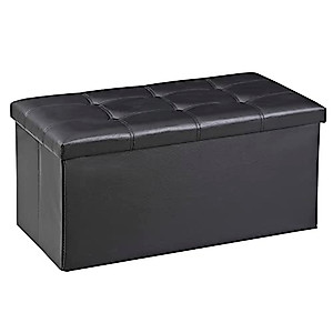 SUPER DEAL Leather Storage Ottoman Bench 30 Inches Folding Footrest with Padded Seat Large Toy Sotrage Chest Long Box for Livingroom Bedroom Entryway, 30"x15"x15", Black