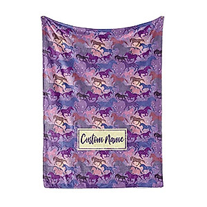 Personalized Galaxy Horse Pattern Fleece Throw Blanket - Blankets with Horses for Girls Kids Winter Warmth Bedding Saddle Up (Adult 60"x80")