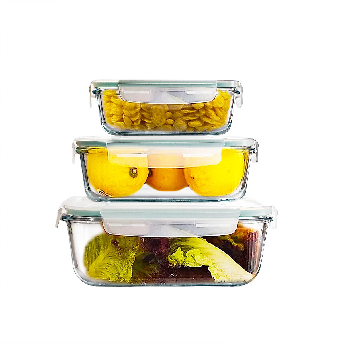 XYouyu Food Storage Containers Glass Food Storage Containers With Airtight Lids -Meal Prep Airtight Glass Bento Boxes BPA-Free (Set Of 3 Piece) Microwave, Oven Safe