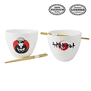 JUST FUNKY Naruto Ramen Bowl with Wooden Chopstick featuring Naruto Eating Ramen | 16 oz Naruto Gift Set | Kitchen Deco | Anime Bowl | Collective | Official Licensed