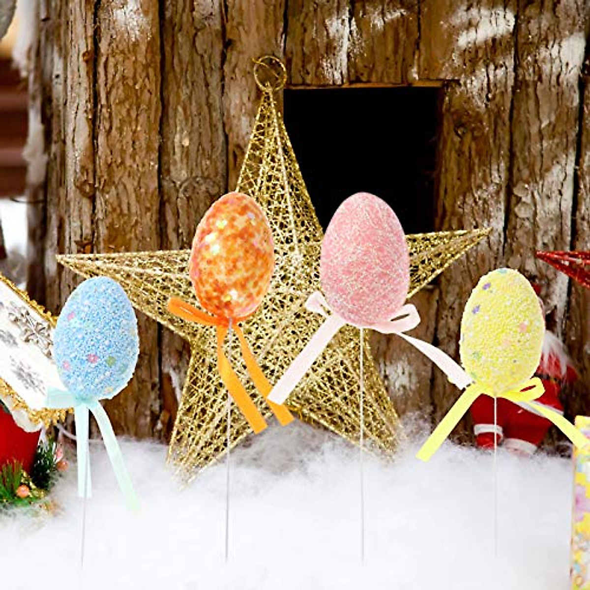 Toddmomy 24pcs Easter Egg Tree Branches Flower Picks Floral Arrangement Easter Egg Ornament for Easter Wreath Tree Garden Decoration