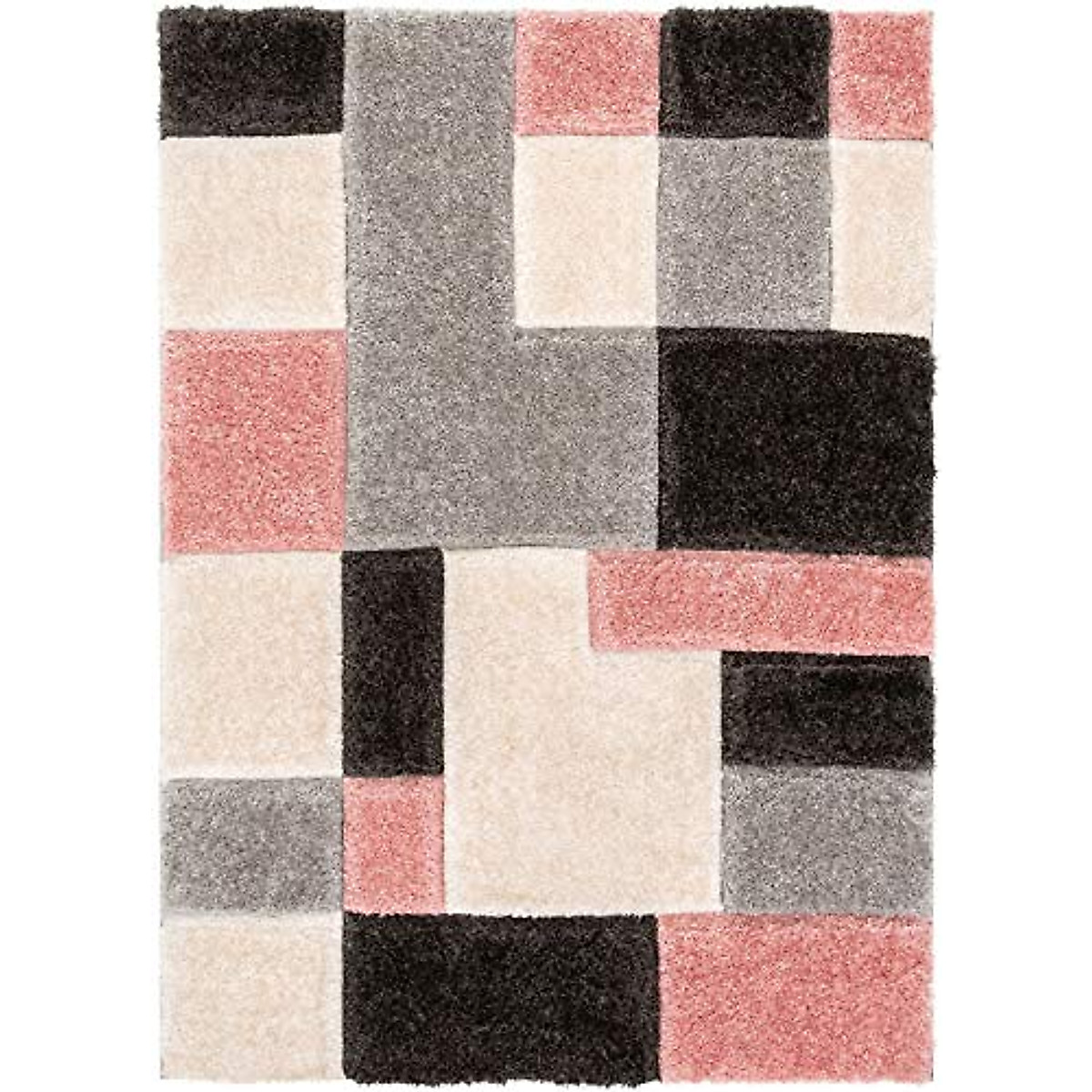 Well Woven San Francisco Escondido Blush Modern Geometric 3D Textured Thick and Soft Shag 3'11" x 5'3" Area Rug