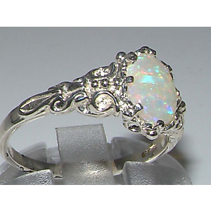 LetsBuyGold 925 Sterling Silver Real Genuine Opal Womens Solitaire Engagement Ring - Size 6