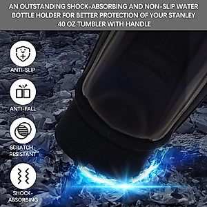 Water Bottle Holder Pouch with Strap for Stanley Quencher H2.0 and Adventure 40 oz Tumbler, Water Bottle Carrier Bag with Phone Pocket and 4 Stainless Steel Straws for Tumbler with Handle Accessories