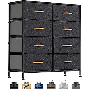 WAYTRIM Dresser for Bedroom, 8 Drawer Storage Organizer Tall Wide Dresser, for Closet, Living Room, Hallway, Dormitory, Sturdy Steel Frame, Wooden Top (Charcoal Grey)