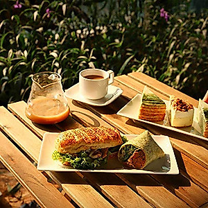 Lawei 3 Tier Serving Stand Porcelain Serving Platters, 12 Inch Rectangle White Plates with Collapsible Sturdier Rack, Three Tiered Cupcake Tray Serving Display Plate Rack for Weddings Parties Birthday