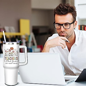 thmasamwr 40oz Teacher Tumbler with Handle, Stainless Steel Teacher Water Bottle Cup, Teacher's Travel Coffee Mug, Thanksgiving,Christmas,Graduation Gifts for Teachers