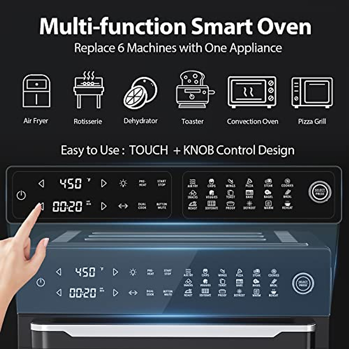 Aeitto 30L Large Air Fryer Toaster Oven Combo,with Rotisserie and Dehydrator, 19-In-1 Digital Convection Oven Countertop Airfryer, Fit 13" Pizza, 9pcs Toast, 6 Accessories, 1800w, Black