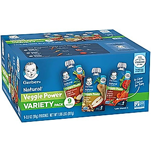 Gerber Natural Veggie Power Baby Food Pouch Variety Pack, 1.96 LB