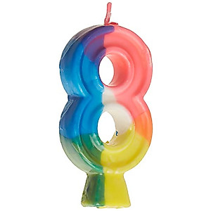 Unique Rainbow Number 8 Party Candle, 3", Multicolor