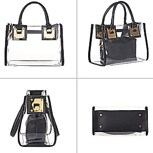Women Clear Handbags 2 in 1 Jelly Tote Purse Transparent Messenger Shoulder Crossbody Bag, Black