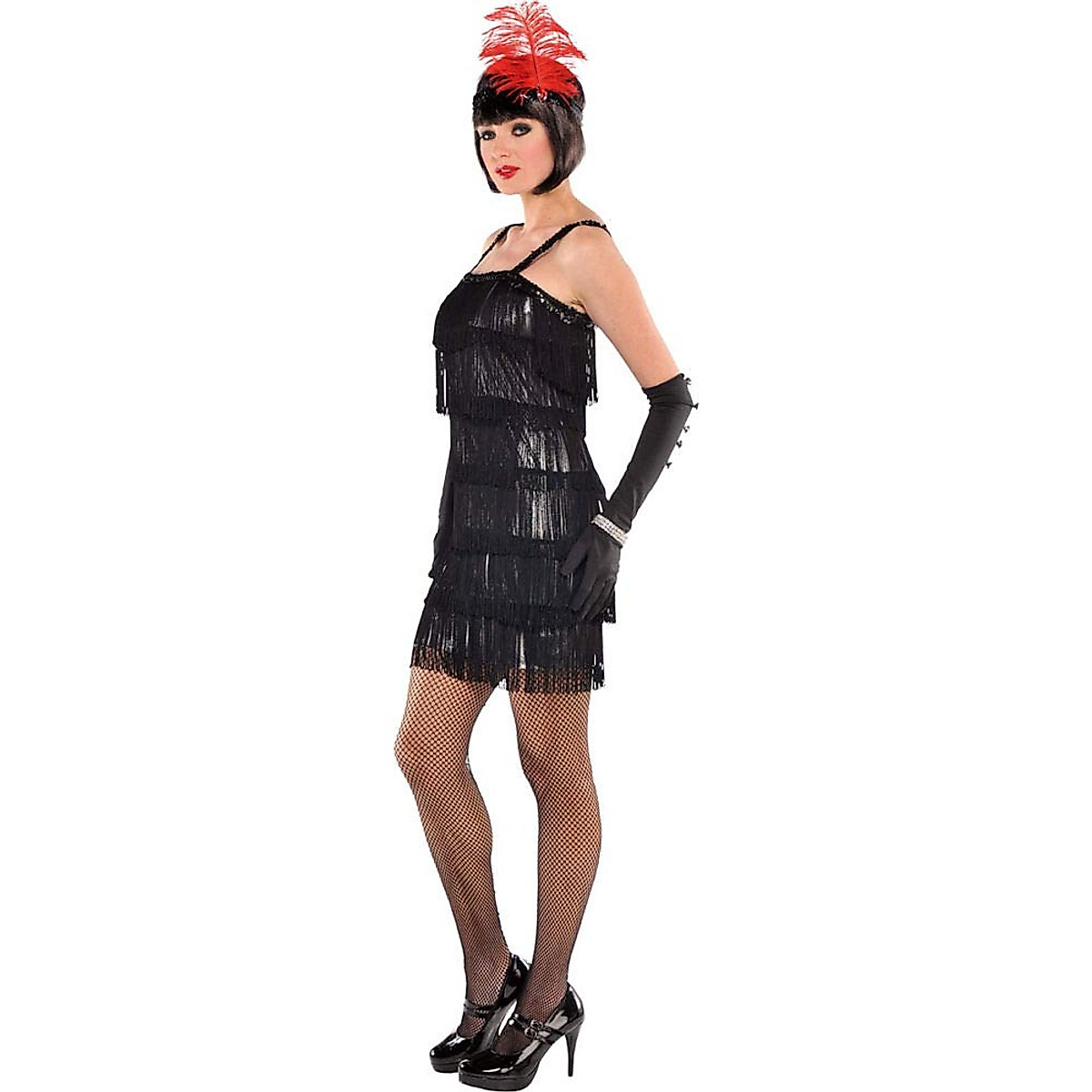 Luxurious Black Fabric Flashy Flapper - Large (10-12), Stylish Vintage Dress - Ideal For Themed Parties & Events