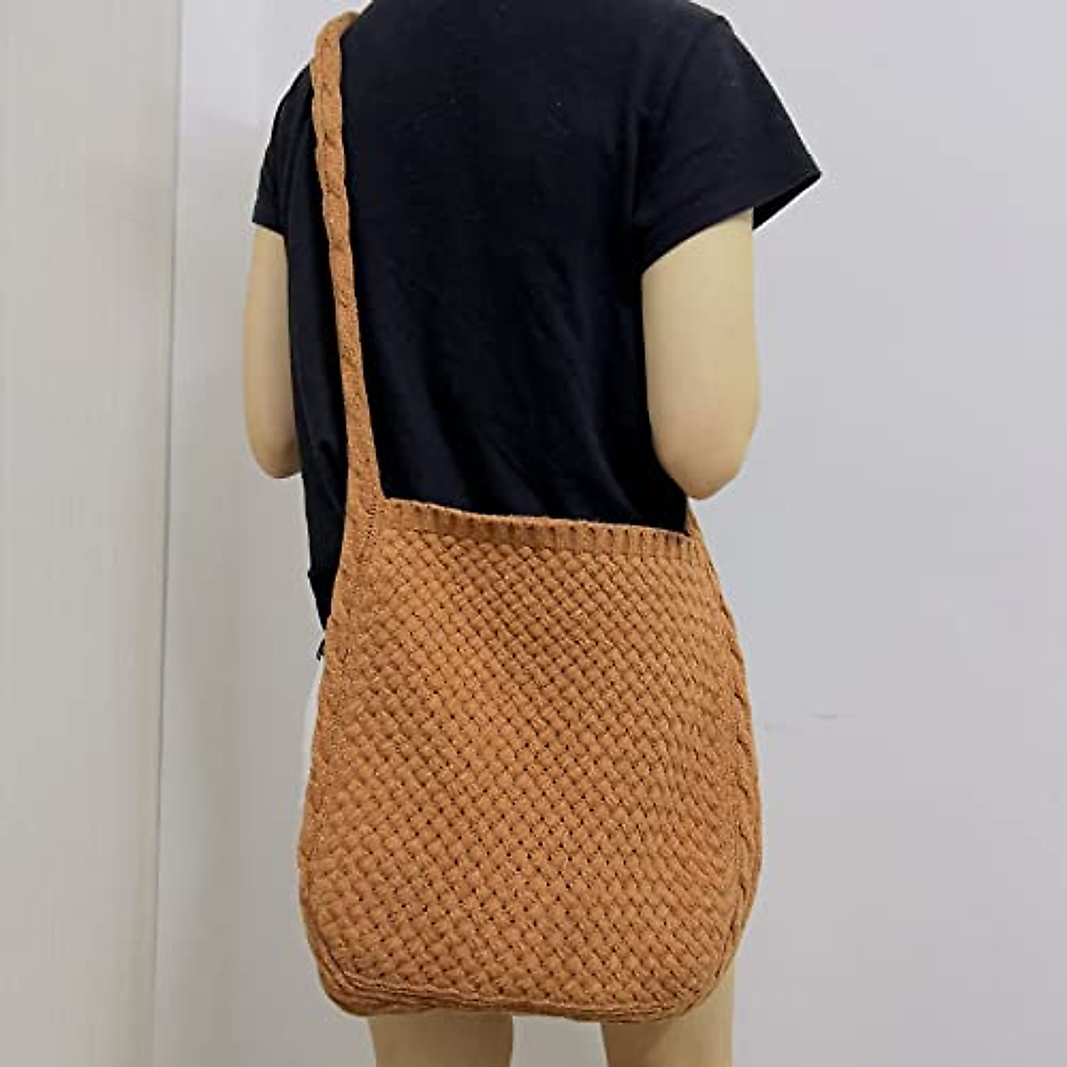 Fairy Grunge Knitted Shoulder Bags Y2K Fairycore Tote Bag Aesthetic Crochet Hobo Crossbody Bag Alt Purse Accessories (Kakhi)