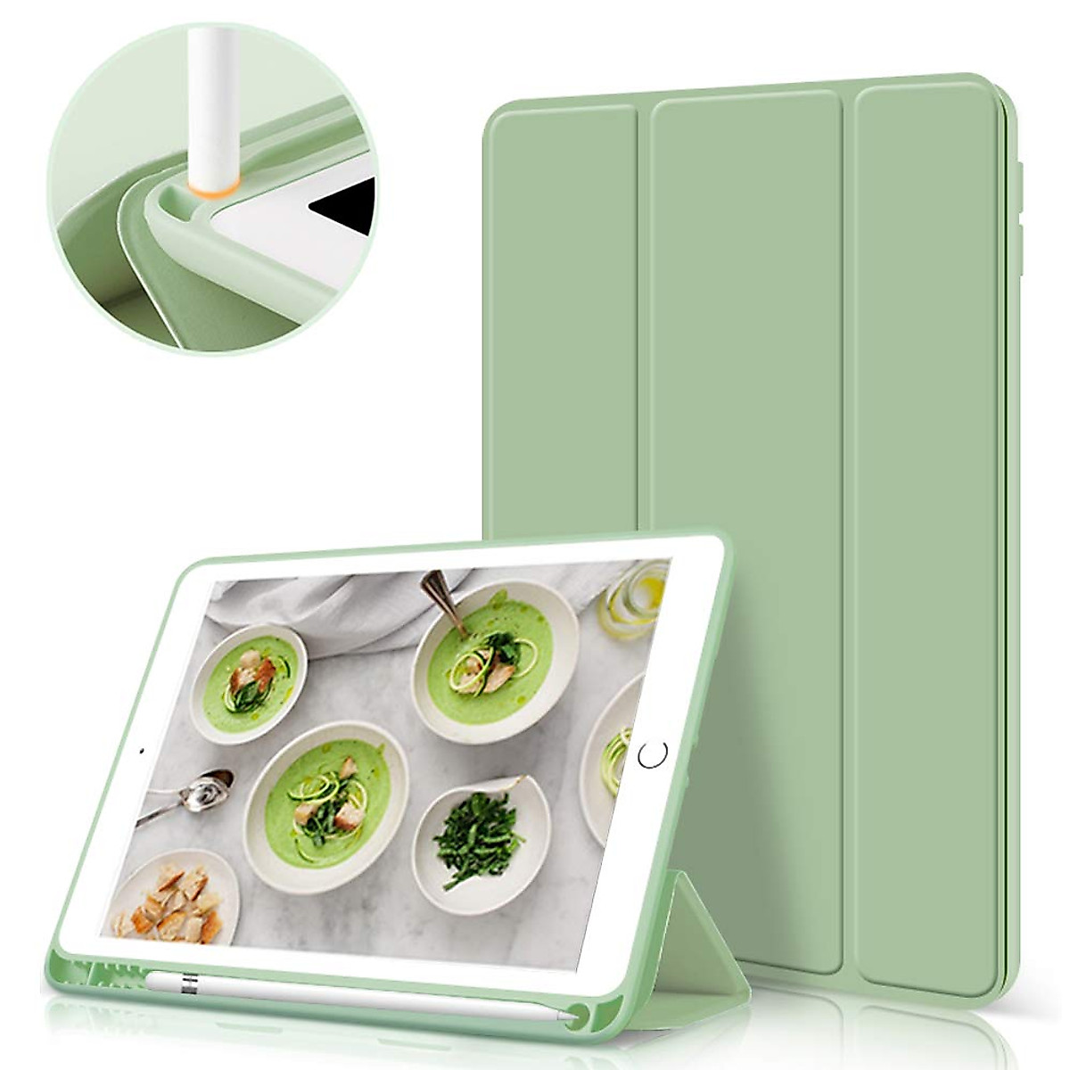 Aoub Case for iPad 6th/5th Generation Cases 9.7 inch 2018/2017 with Pencil Holder, Slim Lightweight Smart Stand Cover, Auto Wake/Sleep, Model A1893 A1954 A1822 A1823, Light Green