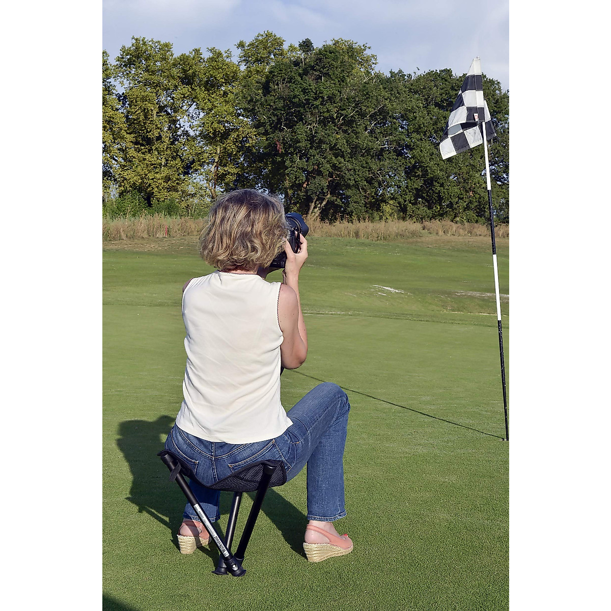 Walkstool - Basic Model - Black Color - 3 Legged Folding Stool in Aluminium - Height 20" to 24" - Maximum Load 330 to 385 lbs - Made in Sweden