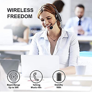 Conambo Bluetooth Headset V5.0, Pro Wireless Headset 16Hrs Talktime with Noise Cancelling Mic for Cell Phone iPhone Trucker Engineers Business Home Office -JBT800 (Black)