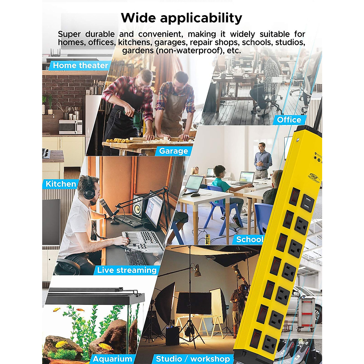 Surge Protector Power Strip with USB, Individual Switches and Flat Plug, CRST ECO-Friendly 6-Outlet Metal Heavy Duty Power Strip (1200 Joules) Circuit Breaker, 6-Feet 14AWG Cord (with Fastening Tie)