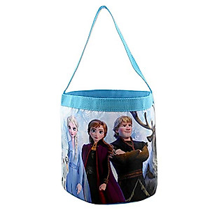 Disney Frozen 2 Elsa Anna Girls Collapsible Gift Basket Bucket Tote Bag (One Size, Blue/Purple)