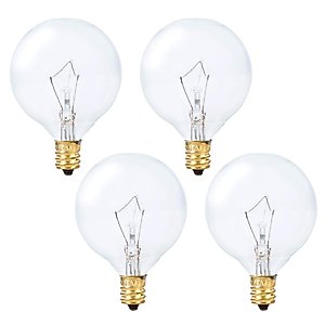 Simba Lighting Aromatic Wax Warmer Small Globe G16.5 Round Bulb 25W E12 Candelabra Base (4 Pack) for Chandelier, Ceiling Fan, Decorative Vanity Lights, Sconce, Clear Glass, 110V 120V, 2700K Warm White