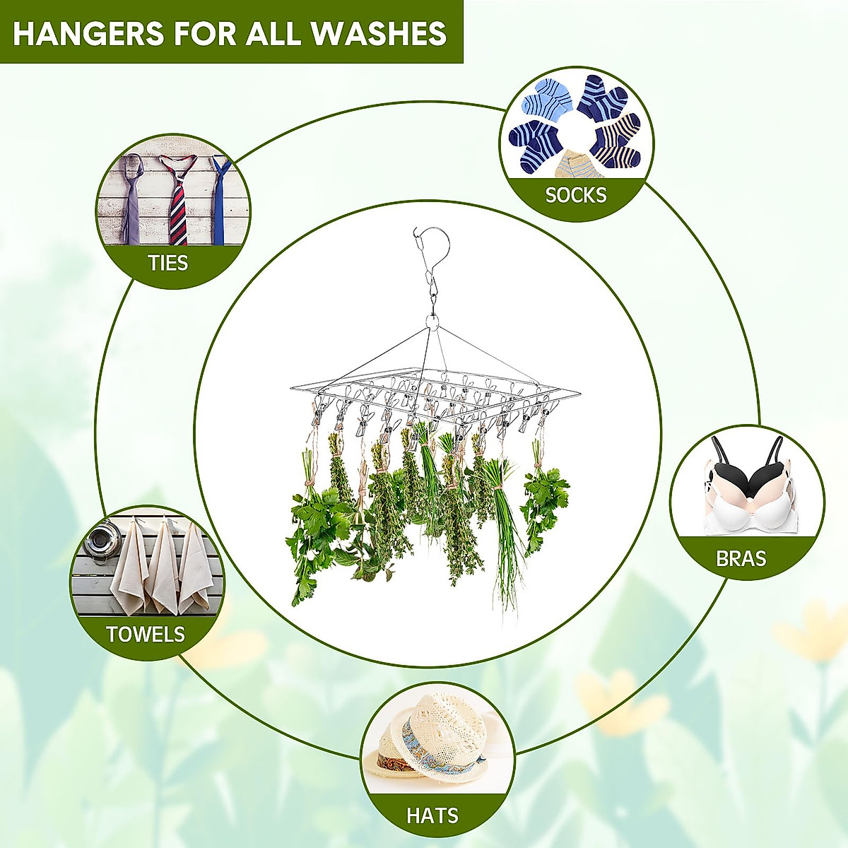 4 Pcs Hanging Drying Rack for Herb Macrame Flower Drying Rack with Stainless Clip Herb Dryer Hooks for Drying Herb Air Plants Spices Flowers Hydroponic Plants Ready to Use with Ceiling Hook (Round)