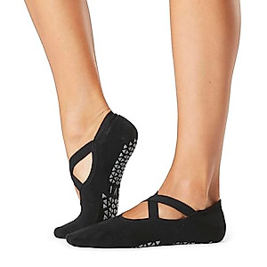 TAVI NOIR Chloe Fashion Criss-Cross Grip Socks for Barre, Pilates and Yoga, Ebony, Medium