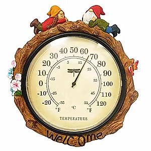 SOBLUING Gnome Weather Thermometer, Resin Couple Gnome Outdoor Indoor Thermometers, No Battery Required Thermometer Welcome Wall Decor for Fence, Garden Yard, Door, Living Room