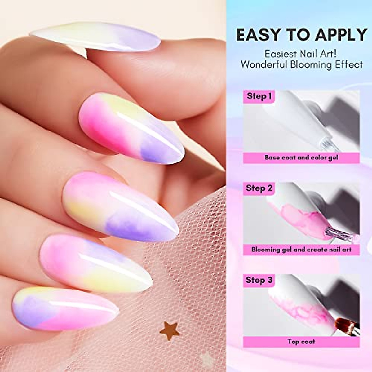 Makartt Clear Blooming Gel 15ml UV LED Soak Off Nail Art Polish for Spreading Effect Marble Nail Polish Gel Paint Nail Designs for DIY Spring Summer Color Flower Watercolor Magic Beauty Gift