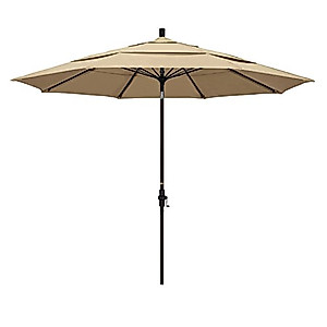 California Umbrella 11' Rd. Fiberglass Rib Patio Umbrella, Crank Lift, Collar Tilt, Bronze Pole, Beige (GSCUF118117-SA22-DWV)