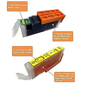 HEMEINY PGI-250XL CLI-251XL Full Refillable Ink Cartridge for Pixma MG5420 IP7220 MX722 MX922 MG5520 MG6420 MG5620 MG6620 MG5522 Ix6820 Printers 5PK PGI250 CLI251 Ink