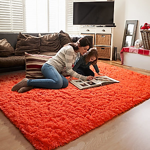 Comeet Rugs for Bedroom, Anti-Skid Plush Fluffy Furry Fur Rugs, Indoor Floor Living Room Carpet for Kids Girls Boys Teen Nursery Home Decor Aesthetic, Nursery, 3 x 5 Feet Orange