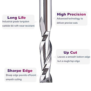 SpeTool 5Pcs Spiral Router Bits UpCut 1/4 inch Cutting Diameter 1/4 inch Shank Router Bit Set HRC55 Solid Carbide CNC End Mill for Woodworking Mortise Slot Carving Engraver