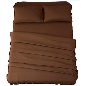 SONORO KATE Bed Sheet Set Super Soft Microfiber 1800 Thread Count Luxury Egyptian Sheets 18-Inch Deep Pocket Wrinkle-4 Piece(Full XL Brown)