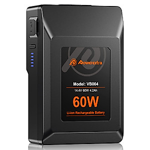 Powerextra V Mount Battery V Lock Battery 60Wh 14.4V 4.2Ah with D-Tap USB-A Type-C Ports for Broadcast Video Camcorder Compatible with Sony HDCAM, XDCAM, Digital Cinema Cameras