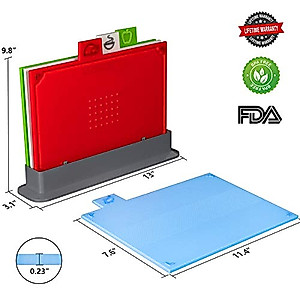 Chopping Board Set for Kitchen,Set of 4 Small Cutting Boards with Index Color Coded Food Icon, Non-slip BPA Free Approved Reversible Chef Dishwasher Safe Thicker Easy-access Draining Rack, 11.5” x7.8"