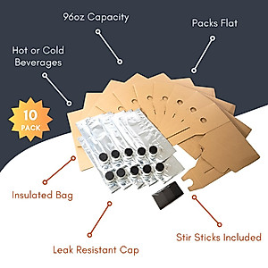 Rimcrow Disposable Coffee To Go Container for Catering Hot or Cold Beverages; 10 Portable and Insulated 96 oz Carafe; Cardboard Coffee Box with Handle; Includes 100 Pack Plastic Stir Sticks