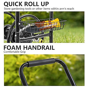 Hose Reel Hold Up To 300 Ft Heavy Duty Garden Hose Reel Sturdy Water Hose Reel Cart with 4 Wheels Storage Basket for Garden Lawn Yard Outdoor (Black)