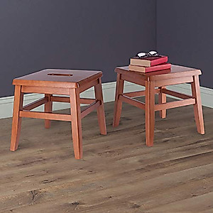 Winsome Kaya 2-Piece Conductor Stool Set, 12H in, Solid Wood, Teak Finish
