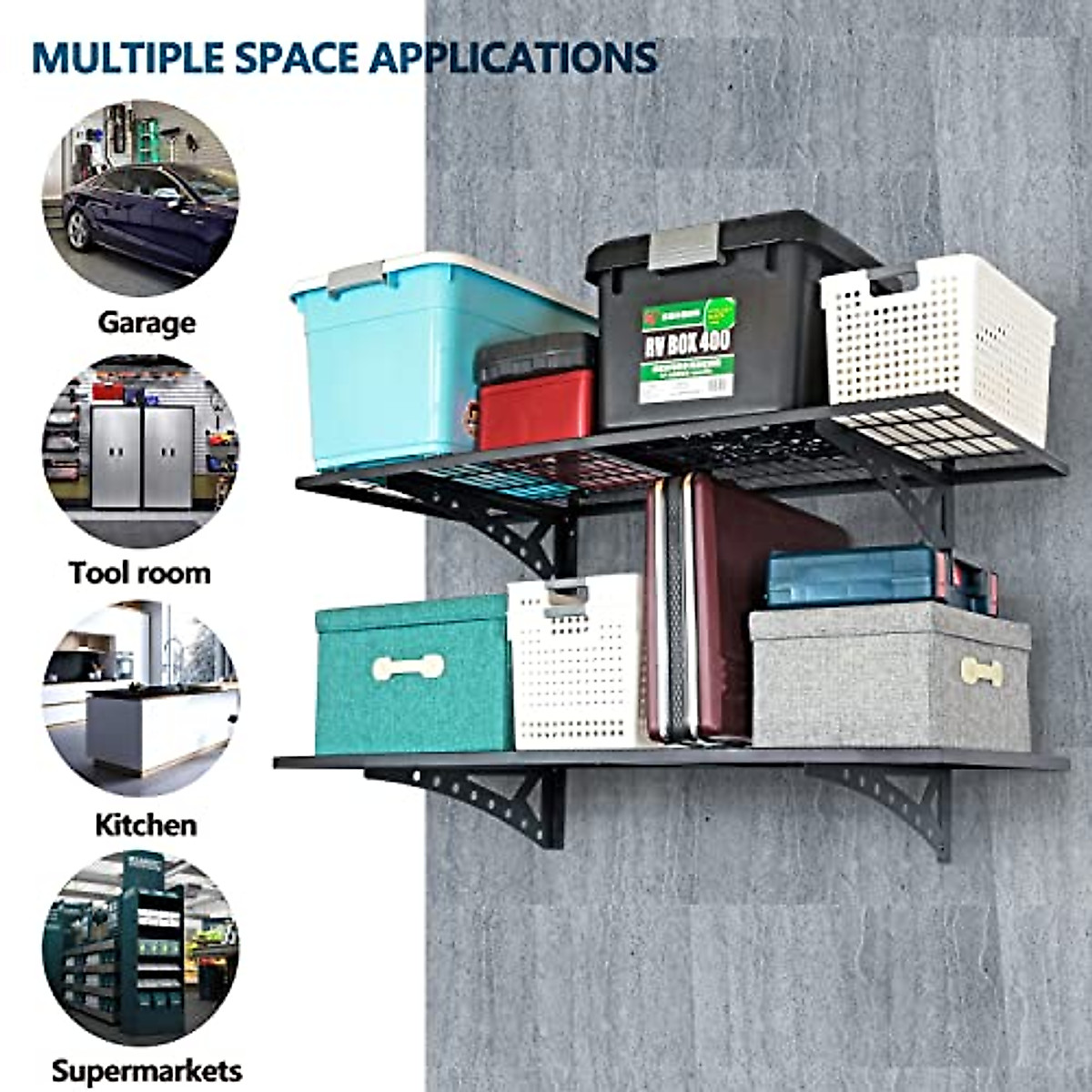 Sanhang 2Pack 1.64x4ft Garage Storage Rack, for Garage, Storage Room Wall Mounted Shelf (Black)