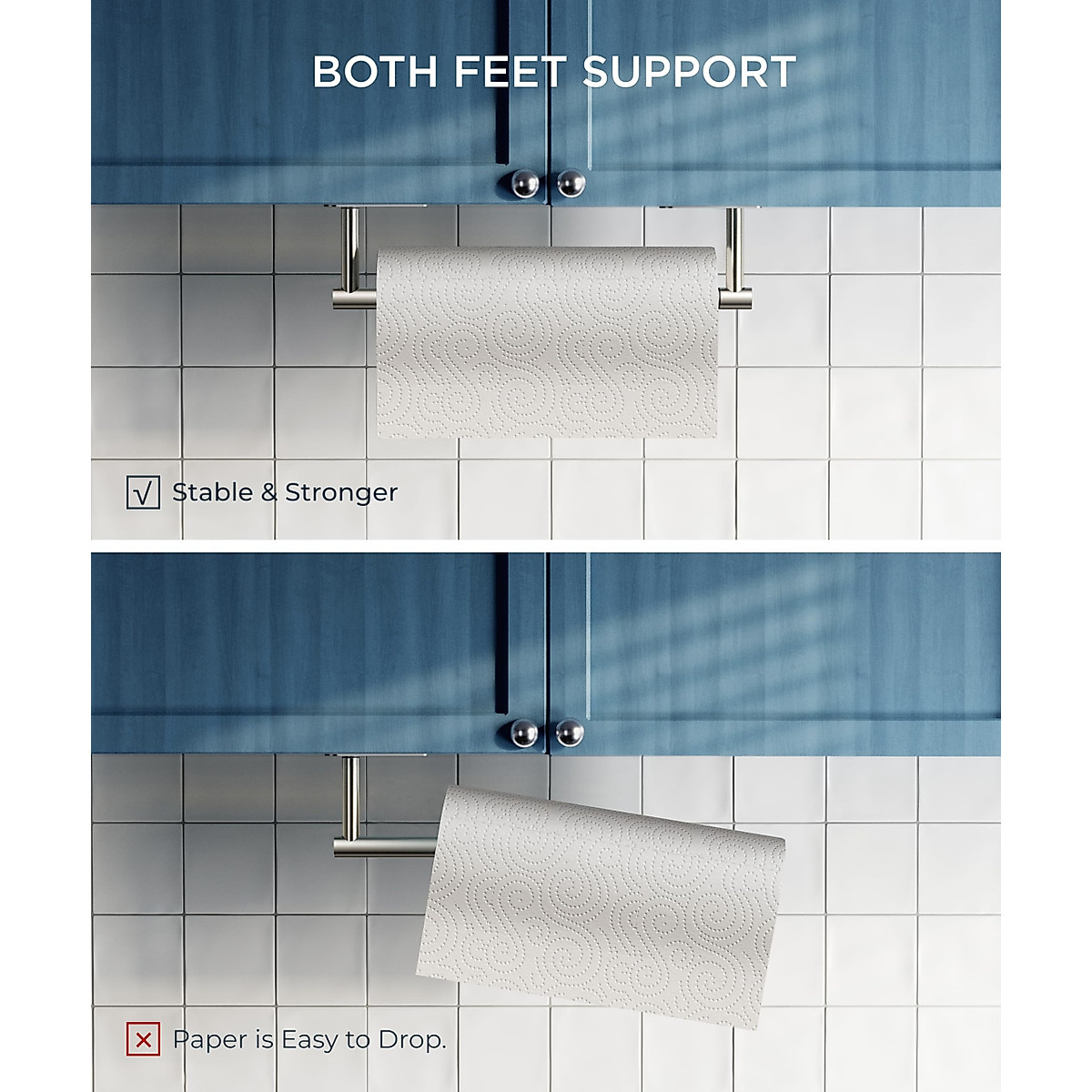 FORIOUS Under Cabinet Paper Towel Holder for Kitchen Bar Sink, Brushed Nickel Paper Towel Holder Under The Cabinet, Self Adhesive Paper Towel Holder Stainless Steel, Wall Mount Paper Towel Roll Holder