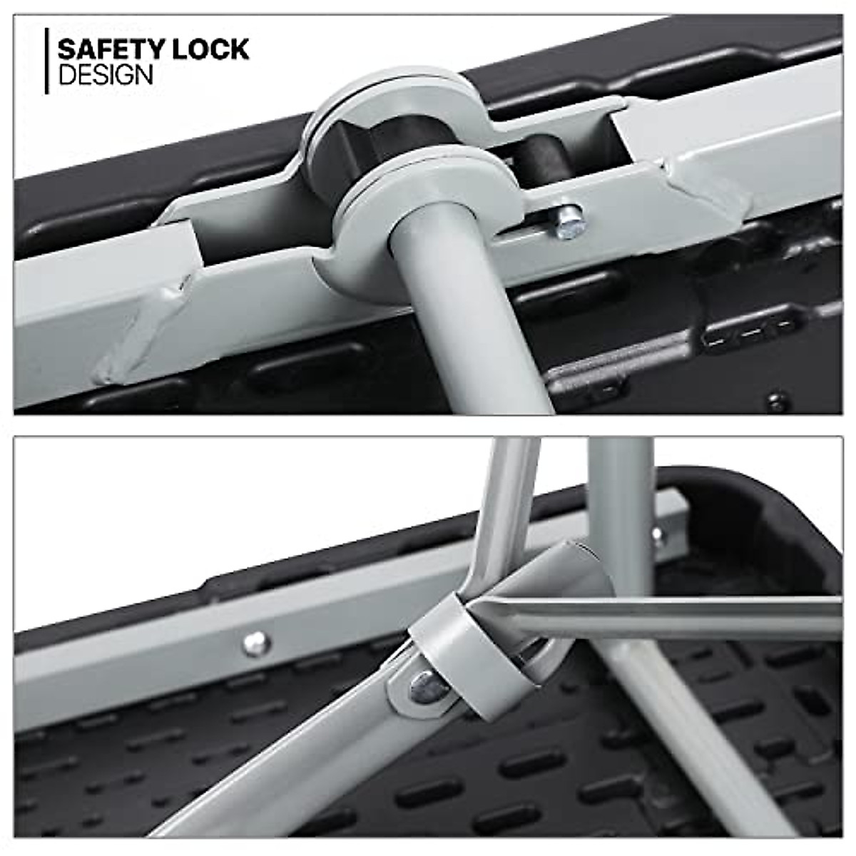 MoNiBloom 4-Foot Folding Plastic Table, Foldable Indoor Outdoor Tables with Carrying Handle and Height Adjustable for Party Picnic Garden - Black