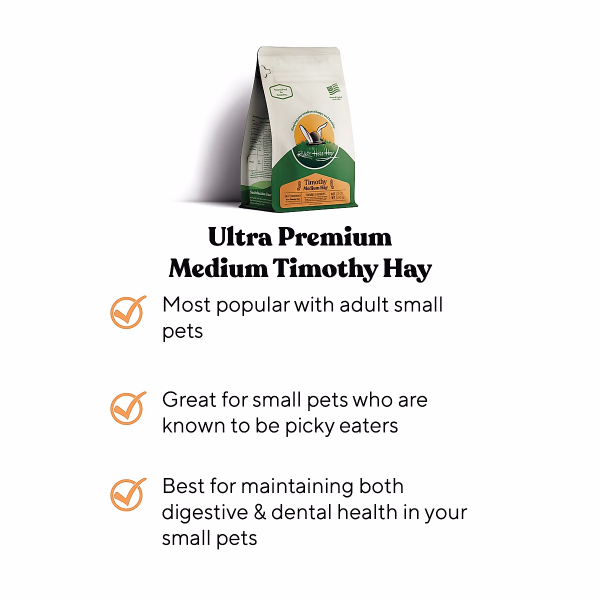 Rabbit Hole Hay - Ultra Premium Medium Timothy Hay for Small Pets - 12 oz Pack - Optimal for Small Pets