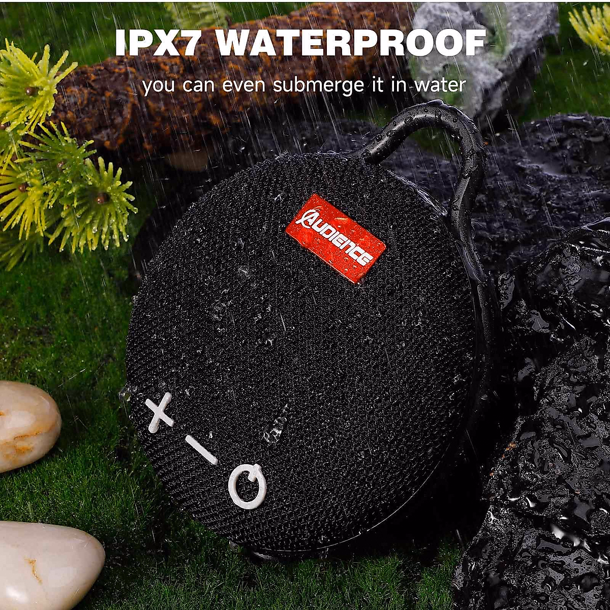 UrbanX Audience Series IPX7 Bluetooth Waterproof Speaker with Clip, Compact Speaker with Big Sound, Punchy Bass, Wireless for Samsung Galaxy Tab S8+ & Beach, Pool, Boat, Biking Black 1 Pack