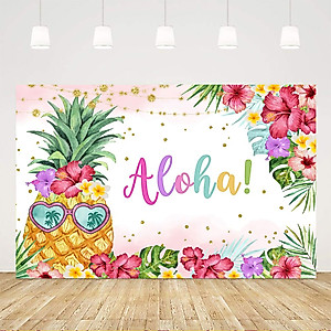 Ticuenicoa 5×3ft Aloha Backdrop Luau Hawaiian Birthday Party Decorations Photography Background Summer Tropical Beach Backdrops Baby Shower Floral Pineapple Photo Booth Props Banner
