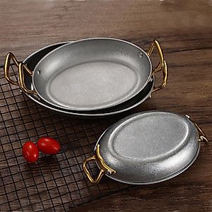 UGCER Oval Spanish Paella Pan, Nonstick Stainless Steel Skillet, Riveted Handles, Dishwasher-Safe, Paella Cookware for Homes or Restaurants,Retro Silver,24cm