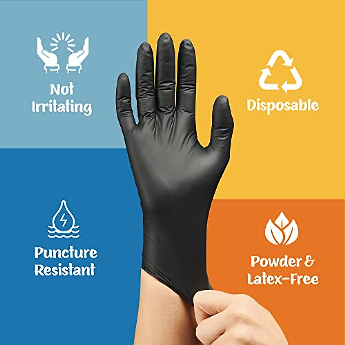 Care Plus Medical Exam Nitrile Gloves Medium Black, Latex Free Powder Free, Non Sterile Exam, Food Safe, Mechanic, 100 Count