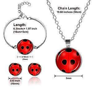 FKOJMH Cute red ladybug set,ladybug bracelet,ladybug earrings,ladybug necklace Ladybird Jewellery (red ladybug set)