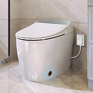 Heated Seat Smart Toilet, Modern Elongated Toilet with Warm Water, Dual Auto Flush,Foot Sensor Operation,Heated Bidet Seat, Automatic Flush Tank Less Toilet without Bidet (A)
